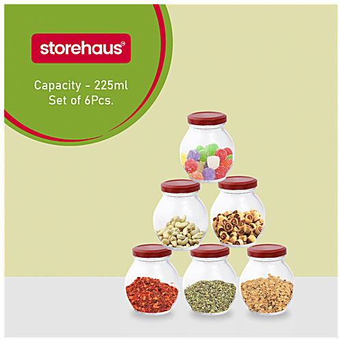 Buy STOREHAUS Matka Storage Jar - Clear Glass, Red Lid, Transparent ...