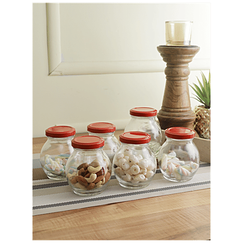 Buy STOREHAUS Matka Storage Jar - Clear Glass, Red Lid, Transparent ...