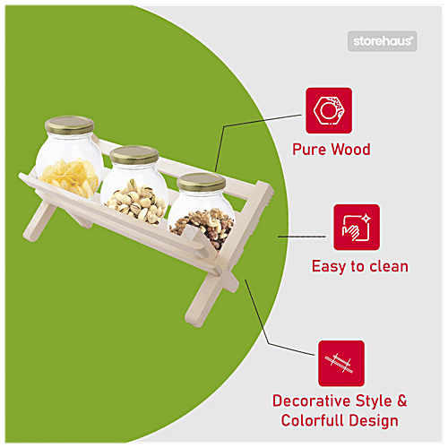 Buy STOREHAUS Book Fold Wooden Stand With Matka Jars - Golden Lids ...