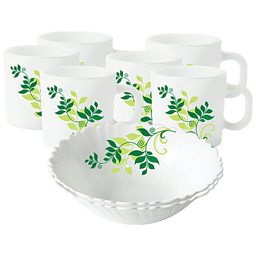 Buy Larah by Borosil Opalware Snack Set - Fern, Elegant Design, Freezer ...