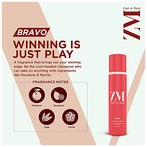 Buy ZM Zayn & Myza Bravo No Alcohol Body Spray - For Men, Long Lasting ...