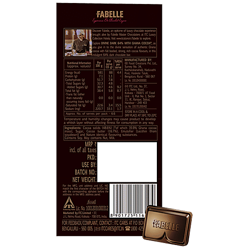 Buy Fabelle Exquisite Chocolates - Divine Dark 64% With Ghana Cocoa ...