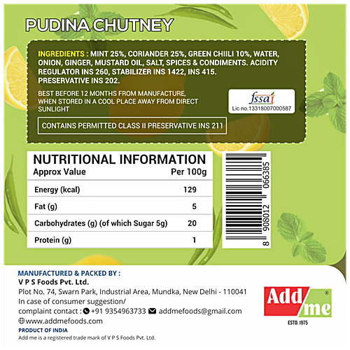Buy Add Me Pudina/Mint Chutney - Handmade, Original Recipe, For Dip ...