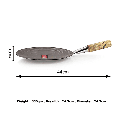 Buy HAZEL Iron/Lokhand/Loha Tawa With Wooden Handle - Concave Pan, For ...