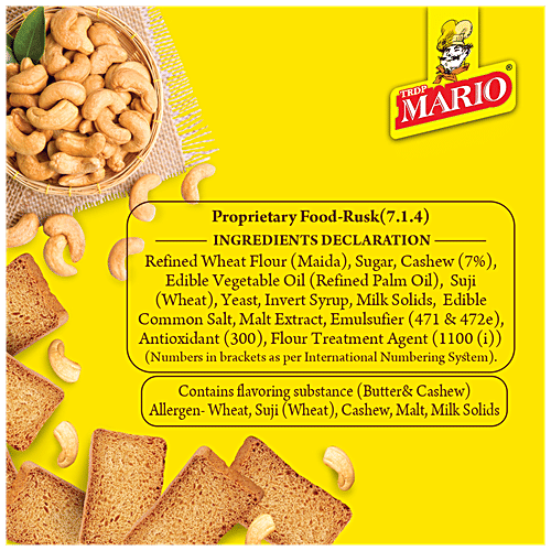 Buy MARIO Cashew Rusk - Oven Fresh, No Transfat, Crunchy Teatime Snack ...