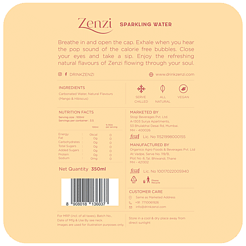 Buy Zenzi Sparkling Water - Mango Hibiscus, Natural Flavour Online at ...