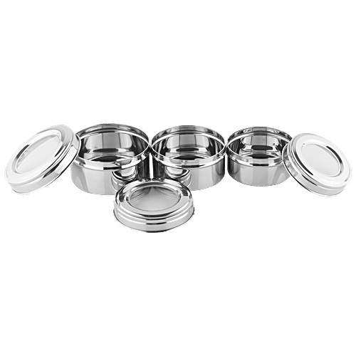 Buy Omega Stainless Steel Dabba Set - Plain, With Transparent glass Lid ...