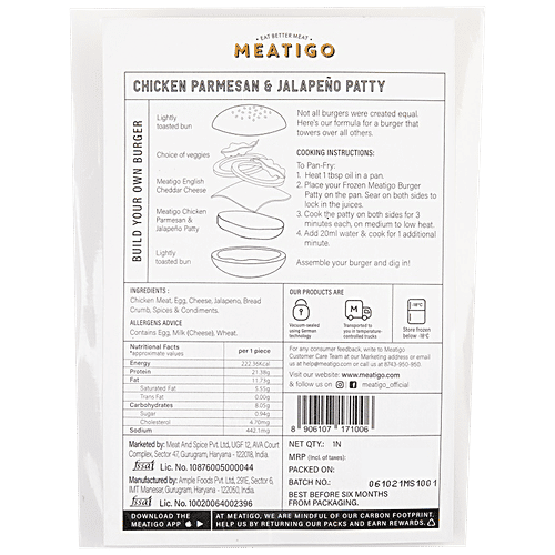 Buy Meatigo Chicken Parmesan & Jalapeno Patty - Juicy & Soft Online at ...