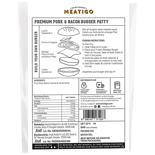 Buy Meatigo Premium Pork & Bacon Burger Patty - Juicy & Soft Online at ...