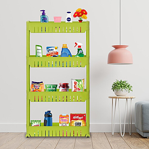 Buy Floraware 4 Layer Storage Organizer Plastic Rack/Shelf With Wheels ...