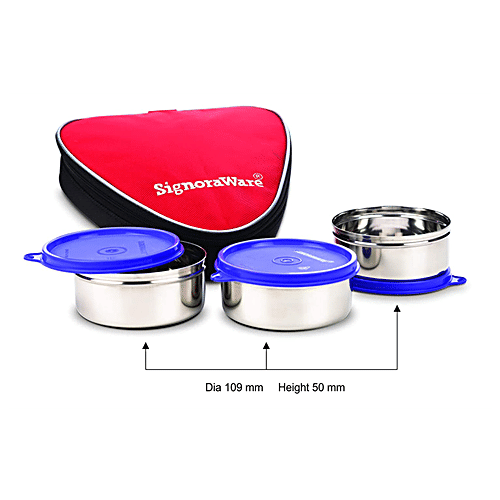 Buy Signoraware Sleek Steel Lunch Box - Leakproof, Blue Online at Best ...