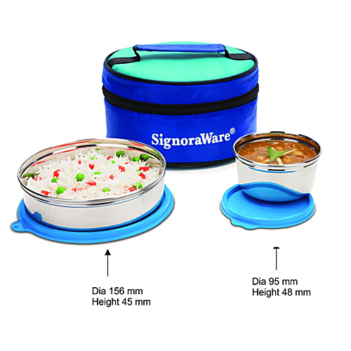 Buy Signoraware New Classic Steel Lunch Box Set With Bag - Leakproof ...