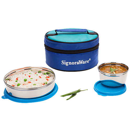 Buy Signoraware New Classic Steel Lunch Box Set With Bag - Leakproof ...