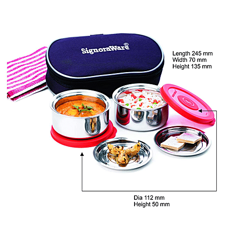 Buy Signoraware Mid Day Double Wall/Twin Wall Medium Steel Lunch Box ...