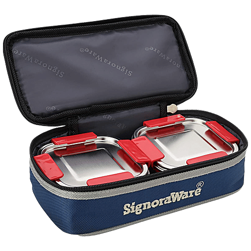 Buy Signoraware Midday Squarex Steel Lunch Box Set With Lid & Bag ...