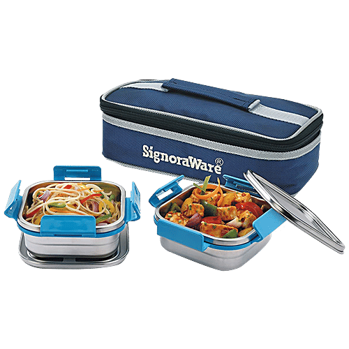 Buy Signoraware Midday Squarex Steel Lunch Box Set With Lid & Bag ...
