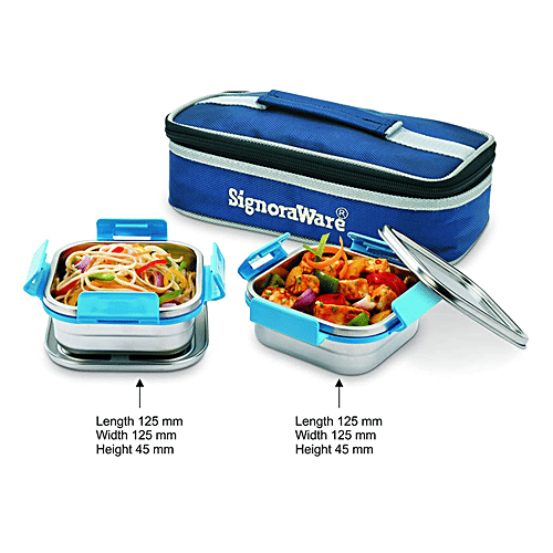 Buy Signoraware Midday Squarex Steel Lunch Box Set With Lid & Bag ...