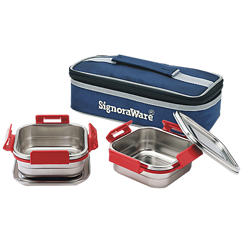 Buy Signoraware Midday Squarex Steel Lunch Box Set With Lid & Bag ...