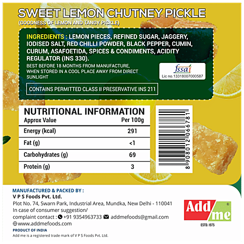 Buy Add Me Sweet Lemon Chutney Pickle - Sour & Tangy Flavour Online at ...