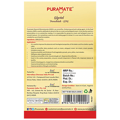 Buy Puramate Glycerol Monostearate Powder - Anti-Caking Agent, Thick ...