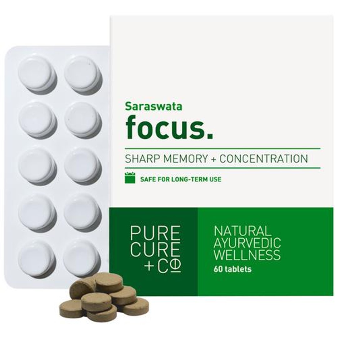 Buy PURECURE+CO Saraswata Focus Tablets - Sharp Memory + Concentration ...