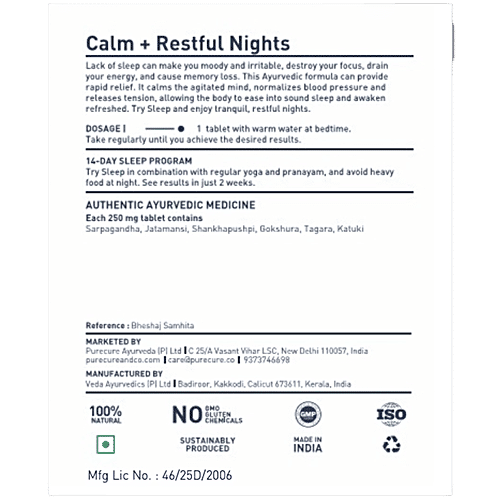 Buy PURECURE+CO Sleep Tablets - Natural Ayurvedic Wellness, Promotes ...