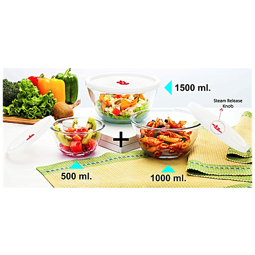 Buy Signoraware Mixing Borosilicate Glass Bowl With Lids - Clear Online ...