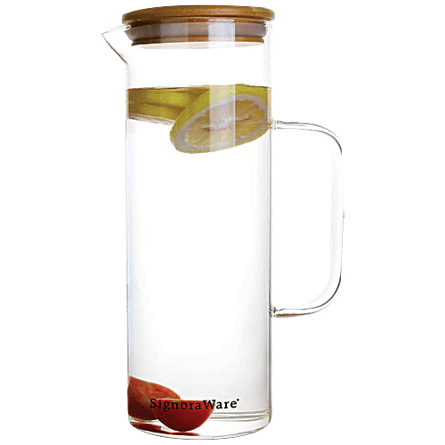 Buy Signoraware Saffron Borosilicate Glass Jug With Bamboo Lid - Clear ...