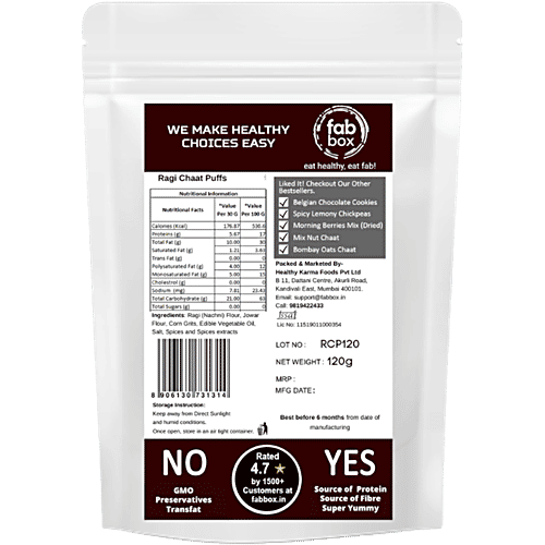Buy Fabbox Ragi Chaat Puff - Roasted Healthy Snack, Weight Management ...