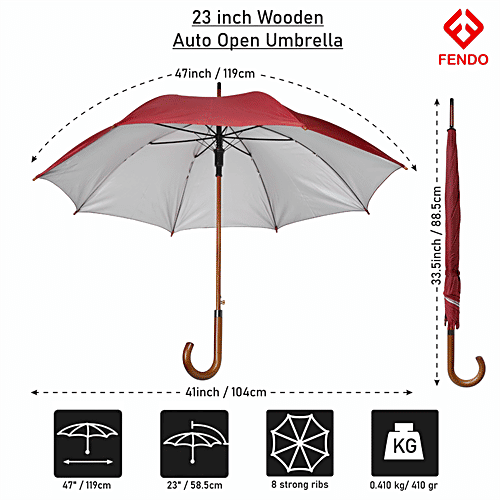 Buy Fendo Wooden Umbrella - Auto Open, 23 Inches, Maroon Online at Best ...