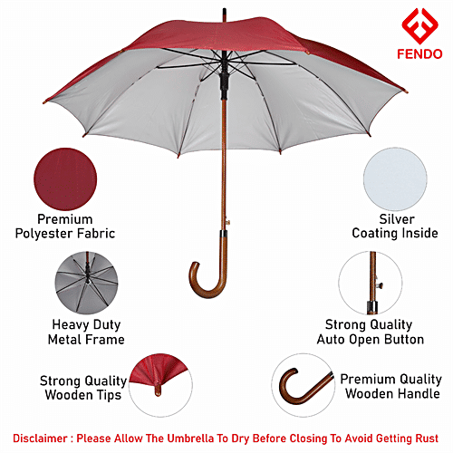 Buy Fendo Wooden Umbrella - Auto Open, 23 Inches, Maroon Online at Best ...