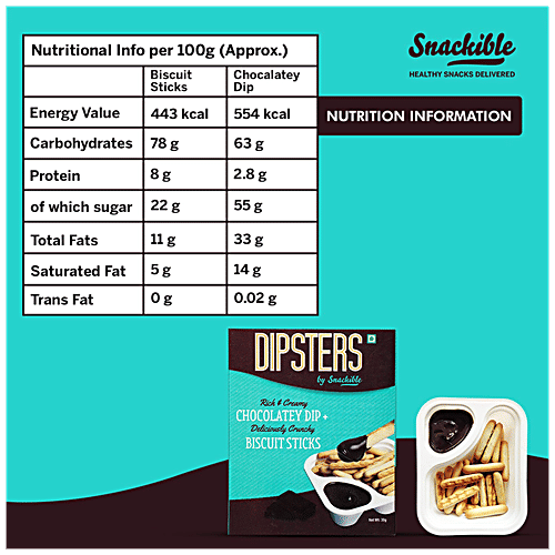 Buy Snackible Dipsters Chocolatey Dip With Biscuit Sticks - Smooth ...