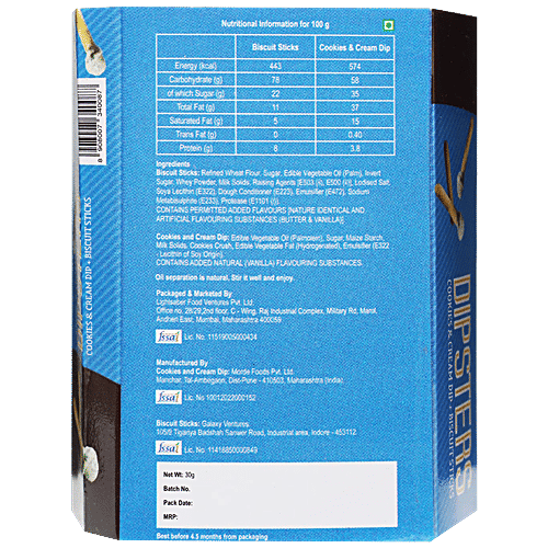 Buy Snackible Dipsters Cookies & Cream Dip With Biscuit Sticks - Smooth ...