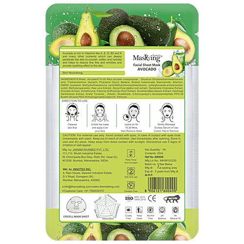 Buy MasKing Beauty Facial Sheet Mask - Avocado, Reduces Wrinkles ...