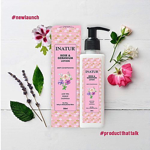 Buy INATUR Rose & Geranium Lotion - Non-Greasy & Moisturising, Provides ...