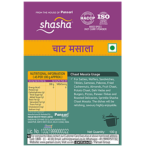 Buy SHASHA Chaat Masala - Premium Quality, Tangy, Flavourful Sprinkler ...