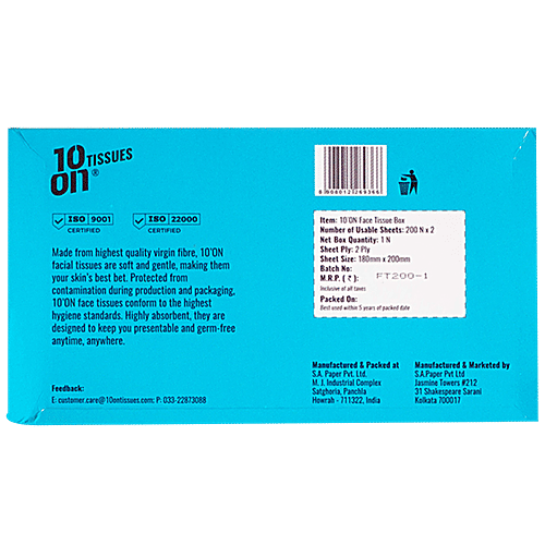 Buy 10on Tissues Soft Facial Tissues - 2 Ply, Highly Absorbent, Gentle ...