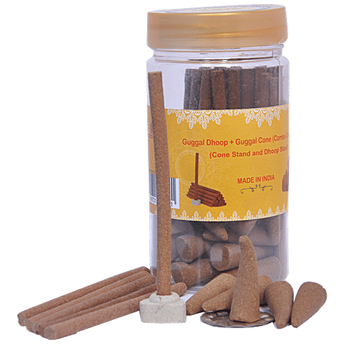 Buy Pooja Sewa Guggal Dhoop Sticks & Cone Combo - Natural, Purifies The ...