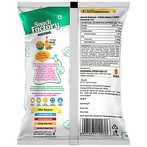 Buy SNACK FACTORY Makhana Pudina Masala Twist - Premium Quality ...