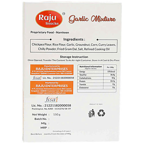 Buy Raju Snacks Garlic Mixture - Mix Of Spice & Flavours, Delectable ...