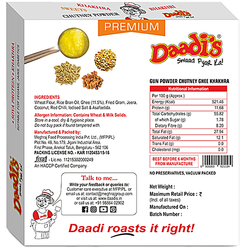 Buy Daadis Gun Powder Chutney Ghee Khakhra - Rich In Energy & Protein ...