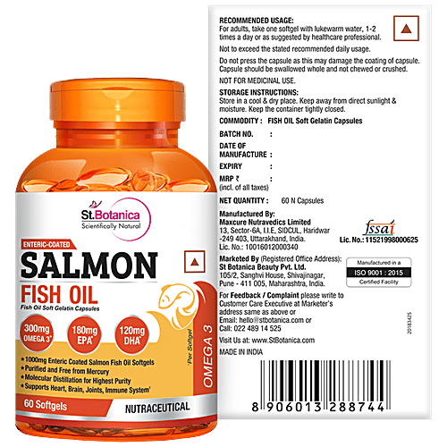 Buy StBotanica Salmon Fish Oil Softgel Capsules - 1000mg, 300mg, Omega ...