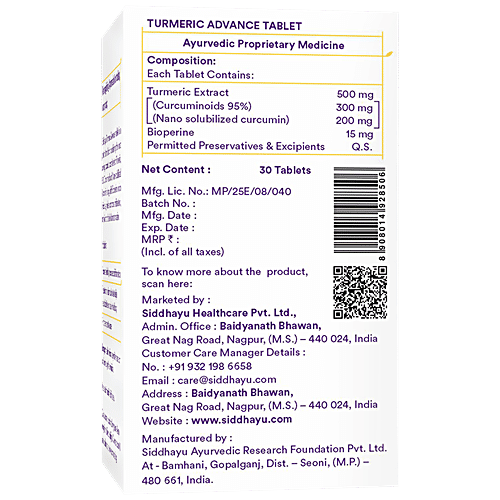Buy Siddahyu Turmeric Advance Tablet - Nano Curcumin With Bioperine ...