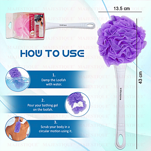 Buy MAJESTIQUE Long Handle Bath Loofah - Creates Rich Lather, Gentle On ...