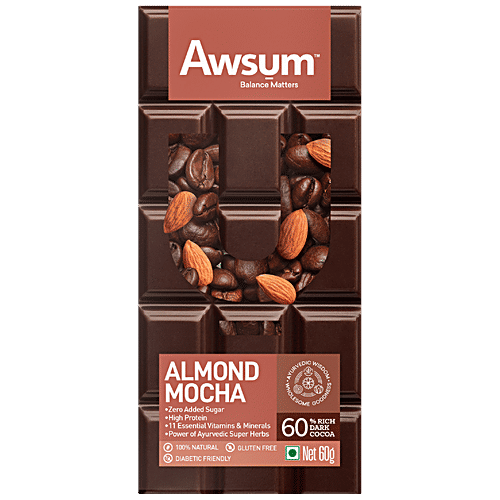 Buy Awsum Almond Mocha Chocolate Bar - Zero Added Sugar, High Protein ...