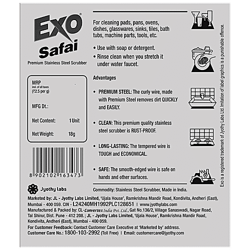 Buy Exo Safai Premium Stainless Steel Scrubber - Long-Lasting ...