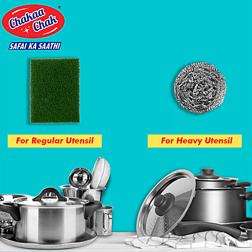 Buy Chakaa Chak Steel Scrubber & Scrub Pad Combo - Long-Lasting ...