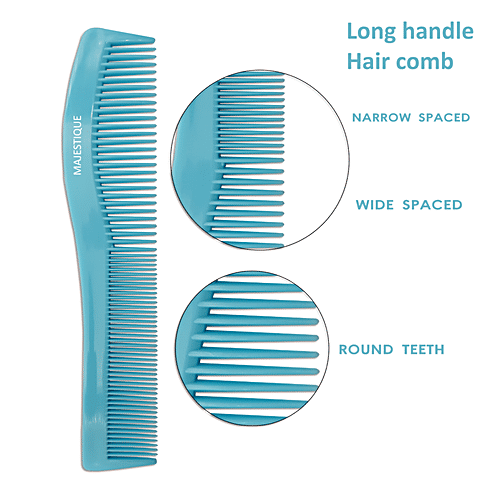 Buy MAJESTIQUE Long Handle Hair Comb - Round Teeth, Strong, Gentle On ...