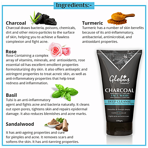 Buy Globus Naturals Charcoal Face Wash - Deep Cleanse, Oil-Control ...