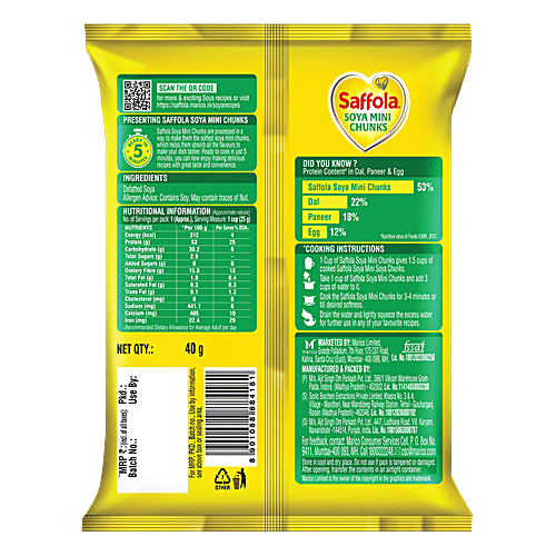 Buy Saffola Soya Mini Chunks - Tender & Juicy, High In Protein & Fibre ...